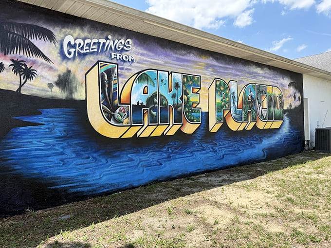 The Lake Placid mural welcomes visitors with vintage postcard charm, setting the tone for a journey that celebrates Florida's quieter, sweeter side.