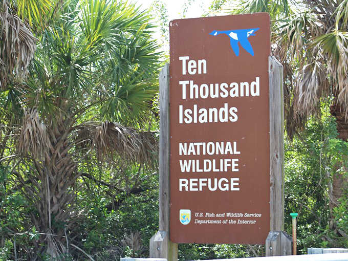 The official welcome sign stands amid swaying palms, marking the threshold between everyday Florida and this extraordinary wilderness sanctuary.