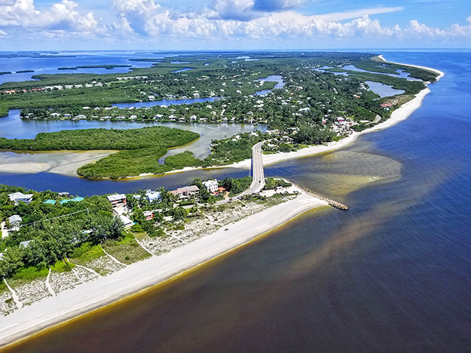 An aerial view reveals Captiva Island's unique geography that makes it a perfect collection point for shells from across the Gulf.