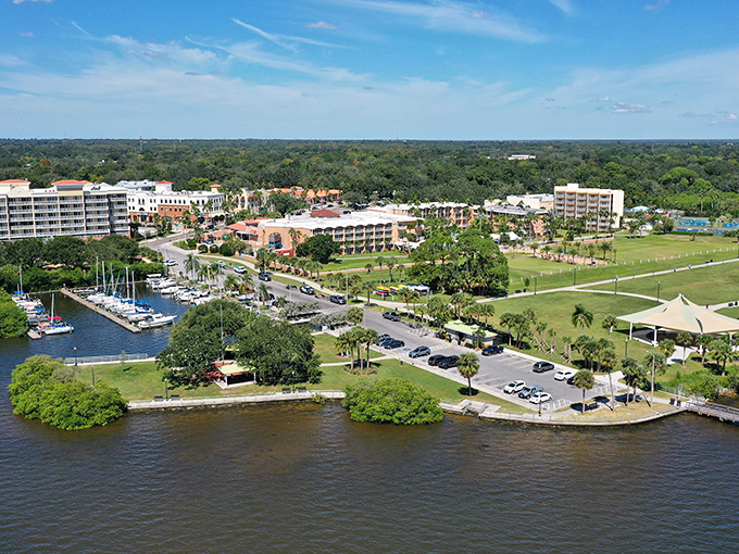 From above, Safety Harbor reveals its perfect positioning &ndash; nestled between lush greenery and Tampa Bay's blue waters. Paradise found.