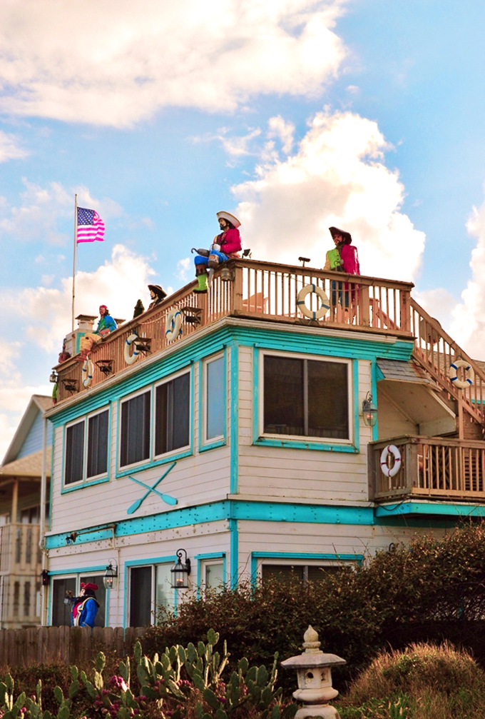 As clouds drift overhead, these pirates remain steadfast in their mission to bring unexpected joy to everyone passing by.