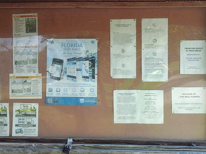 The community bulletin board showcases local events and information, connecting visitors to both Chiefland's past and present.