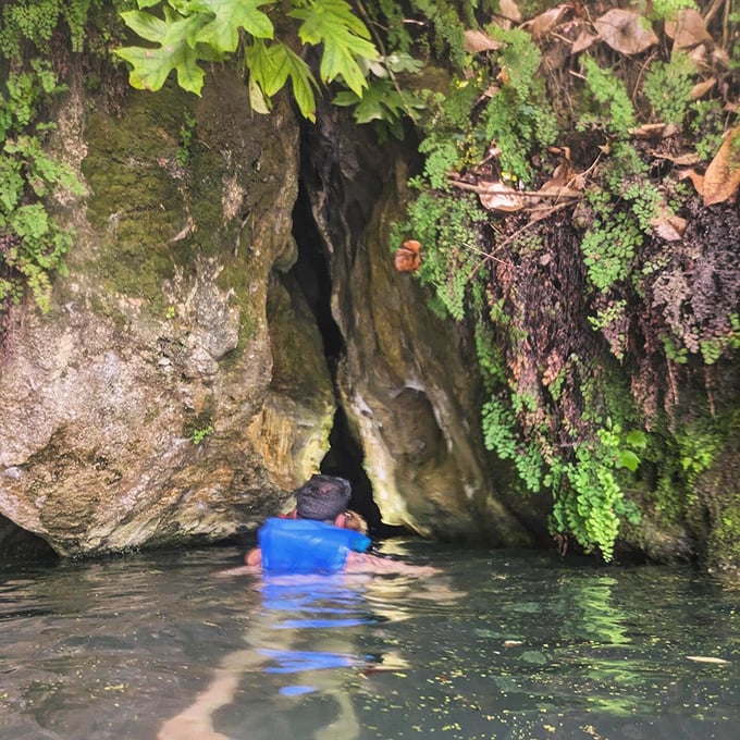 The limestone cave entrances beckon adventurous swimmers to explore – nature's version of a secret passage to another world.