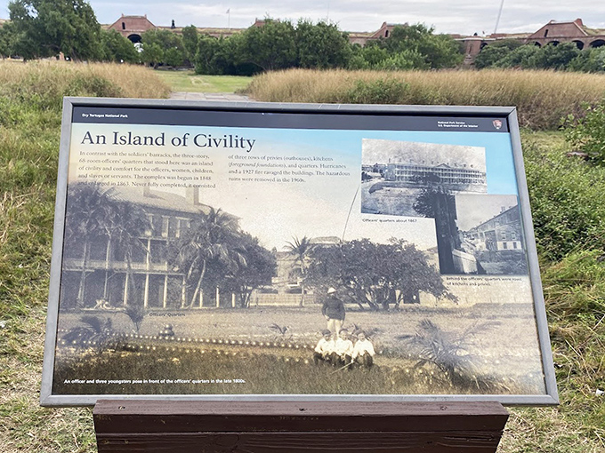 Historical markers throughout the park reveal fascinating stories of this island outpost's colorful and complex past.