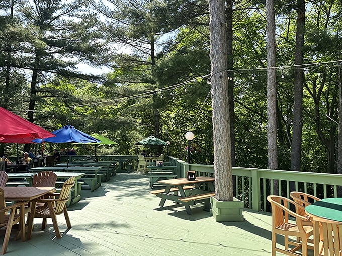 In warmer months, the outdoor deck becomes prime real estate &ndash; dining among towering pines with a soundtrack of rustling leaves and satisfied sighs.