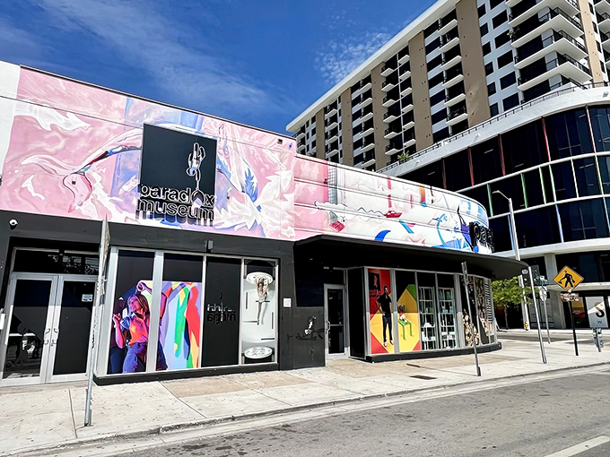 The Paradox Museum's colorful exterior hints at the reality-bending experiences waiting inside. Miami's skyline provides the perfect backdrop for this temple of visual trickery.