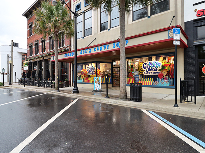 Even on a rainy day, this candy-colored beacon brightens the street, calling to sugar enthusiasts like a sweet siren song.