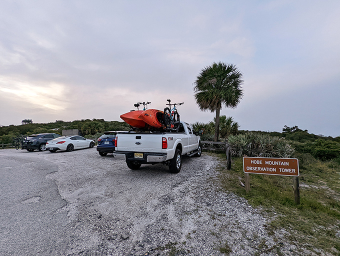 Adventure's staging area&mdash;where everyday vehicles temporarily transform into chariots of exploration. The kayaks know what's up.