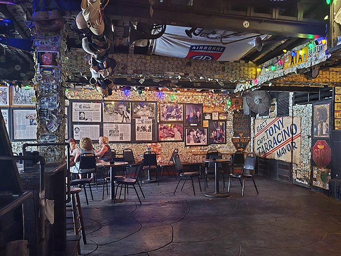 Every inch of ceiling space tells a story&mdash;a physical social media wall from before social media existed.