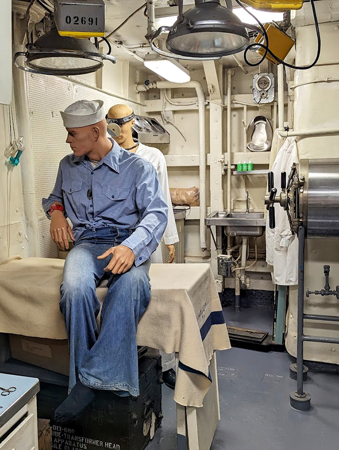 The ship's medical facilities handled everything from routine checkups to emergency procedures, all while potentially rocking in heavy seas.