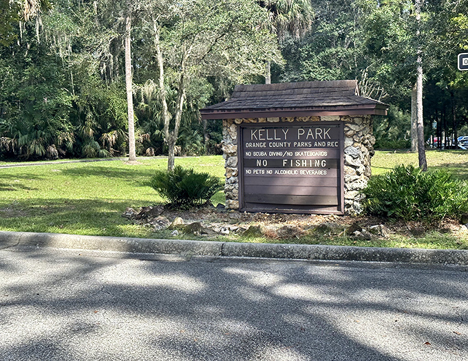 The park entrance sign &ndash; nature's equivalent of "You've arrived" with a silent promise of wonders waiting just beyond.