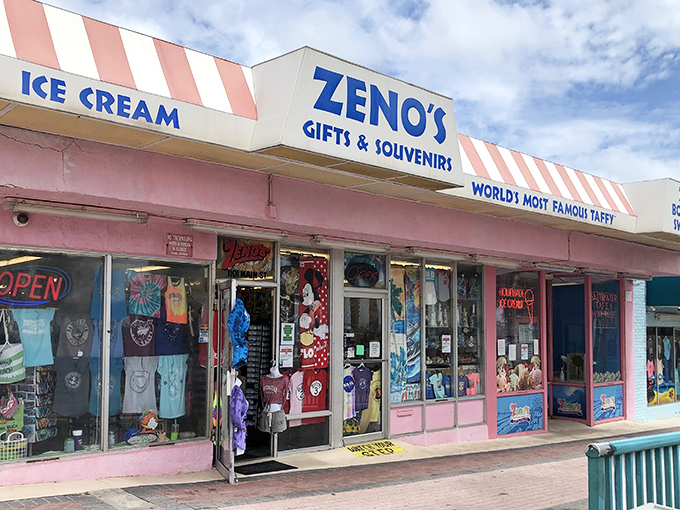 The full Zeno's experience beckons from the boardwalk, its pink exterior and striped awning a beacon for sweet-toothed pilgrims.