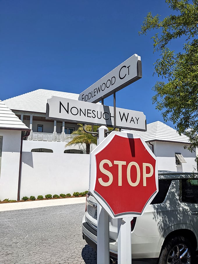 Nonesuch Way meets Fiddlewood Court - even the street signs in Alys Beach are dressed in crisp white elegance. A perfect metaphor for this meticulously planned paradise.