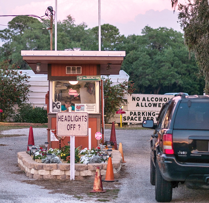 The ticket booth, where your journey into nostalgia officially begins, stands ready to welcome the evening's dreamers.