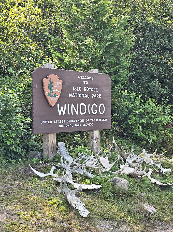 Moose antlers frame the welcome sign like nature's own exclamation points – subtle hints that you're entering their territory, not vice versa.