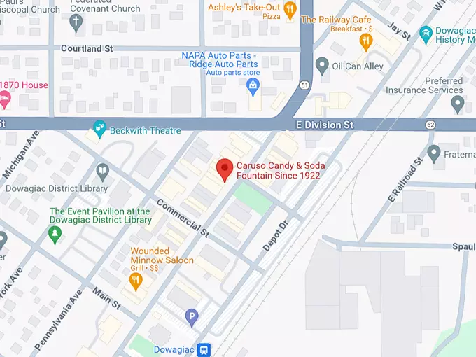 16. caruso candy & soda fountain since 1922 map