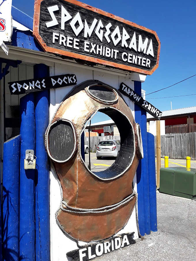 That copper diving helmet welcomes you to a world where sponges are more than just cleaning supplies.