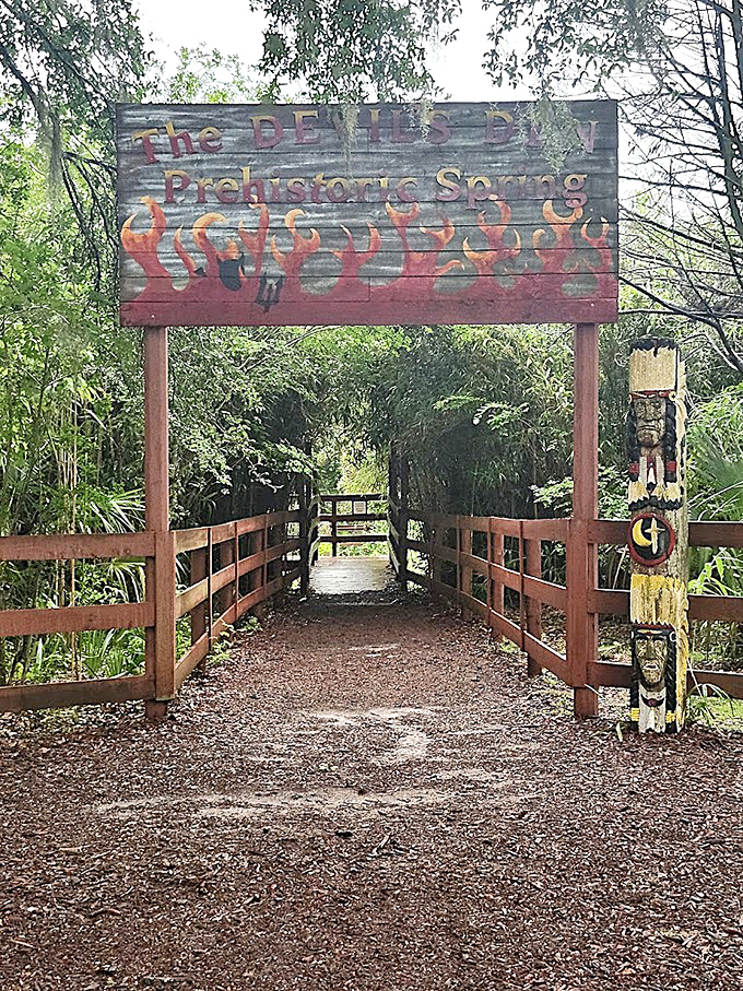 Entrance Wooden Walkway: The rustic gateway to adventure, where that "DEVIL'S DEN" sign might as well read "Prepare to have your mind blown."