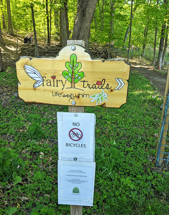"Fairy Trails" beckons adventurers with whimsical lettering and playful illustrations &ndash; no bicycles allowed in this miniature kingdom!