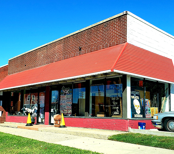 The unassuming brick exterior with its bold red awning gives little hint of the fascinating collection of oddities waiting inside this St. Ignace gem.