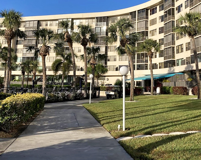 Waterfront living with palm trees standing guard like sentinels, offering residents front-row seats to Florida's coastal splendor.