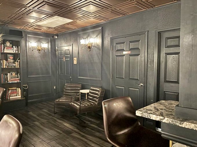 Sink into these leather chairs and you might never leave &ndash; the reading room's sophisticated gray walls and metallic ceiling create literary cocoon perfection.