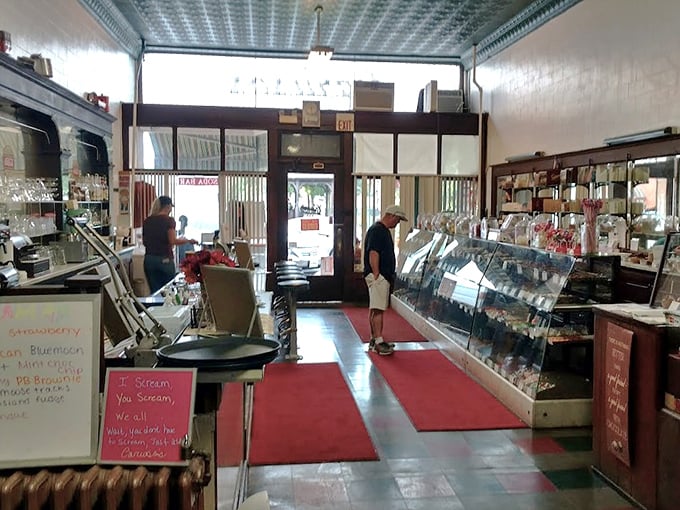 Interior: Step inside and the decades melt away &ndash; the red-carpeted aisle leading to treasure troves of candy feels like walking through history.