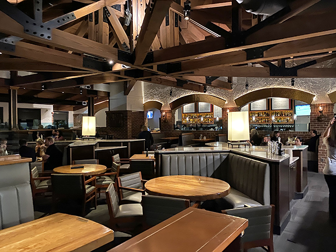 Exposed wooden beams and warm lighting transform dinner into an occasion &ndash; this isn't just eating, it's dining with a capital D.