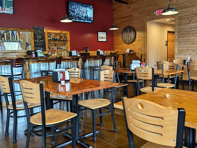 Inside Zukin's, warm wood tones and practical furnishings create the perfect backdrop for serious eating &ndash; no distractions from the main event.