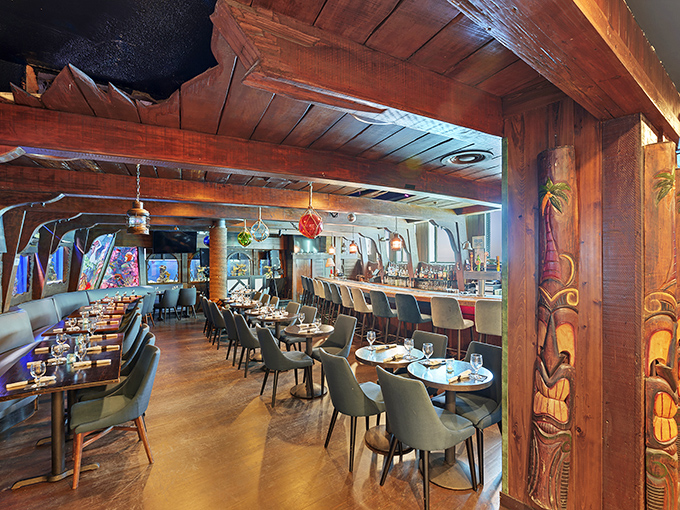 Interior: Weathered wooden beams and nautical charm create the perfect shipwreck illusion, making you wonder if you've stumbled into Davy Jones' surprisingly cozy lounge.