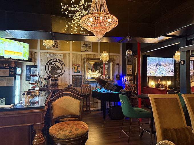 Chandeliers that would make Gatsby jealous illuminate this literary speakeasy, where books and bourbon live in perfect harmony.