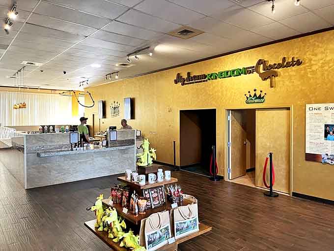 Inside the Kingdom's entrance, golden walls and a welcoming atmosphere set the stage for the sweet adventure that awaits curious visitors.