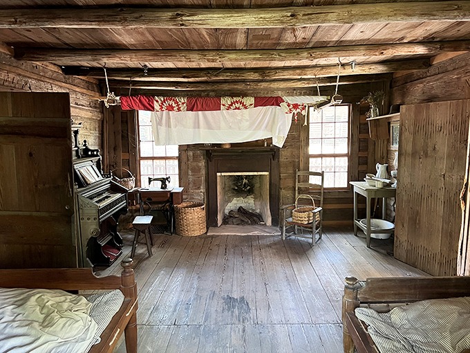 Step back in time inside this authentic pioneer cabin, where simplicity speaks volumes about Florida's resilient early settlers.