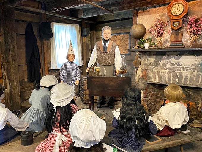 Colonial Classroom: Step back in time with this immersive scene of education circa 1700s. The schoolmaster looks ready to assign extra quill practice to anyone whispering.