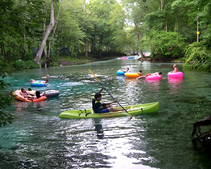 Colorful tubes and kayaks dot the crystal waters like confetti &ndash; nature's water park without the overpriced snack bar.