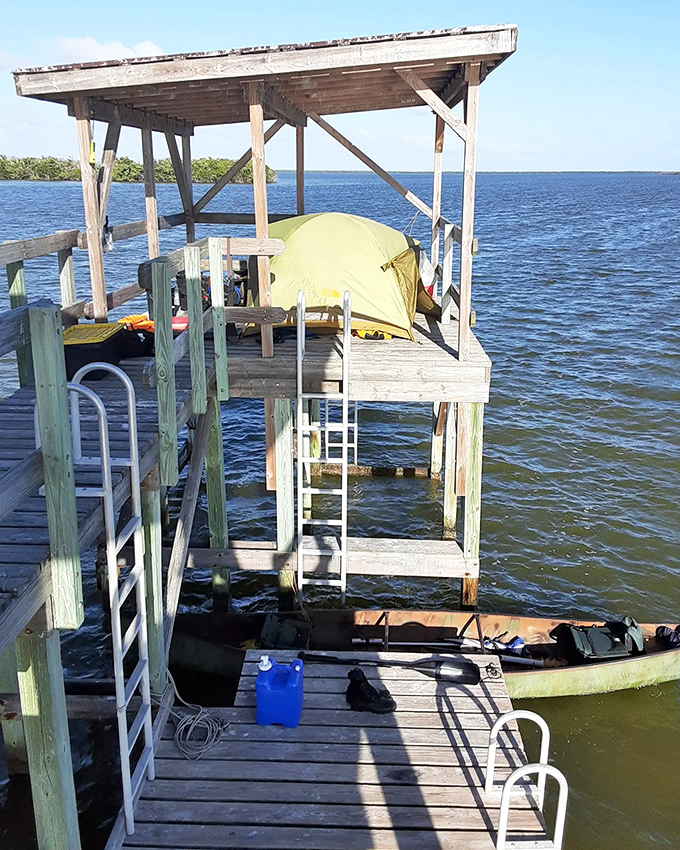 A cozy tent perched above the gentle waves &ndash; home sweet home where the wild things are.