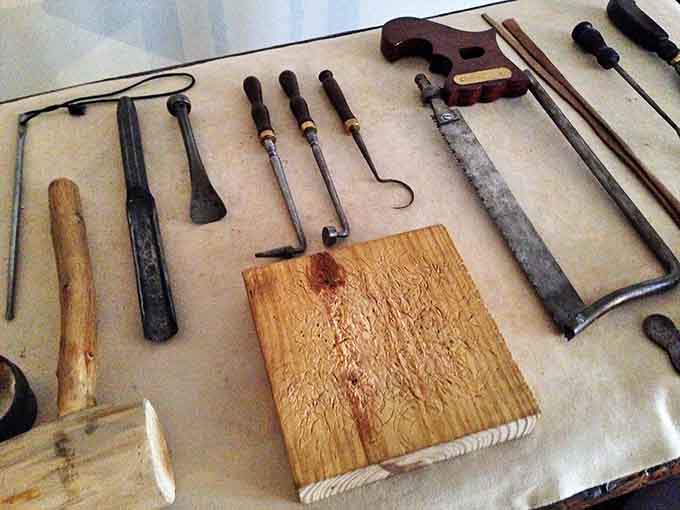 These aren't your modern surgeon's precision tools – bone saws and amputation instruments that would make today's doctors faint with horror.