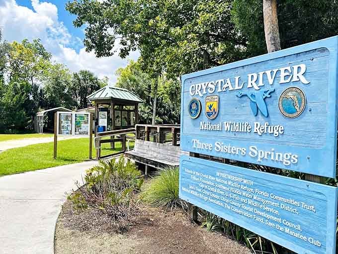 Welcome to paradise: The entrance sign promises natural wonders beyond, like a doorway to Florida's aquatic soul.