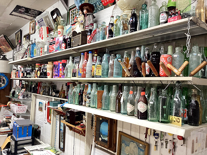 Shelves groan under decades of soda history, each bottle telling a story of American summers, drive-in movies, and the perfect fizz.