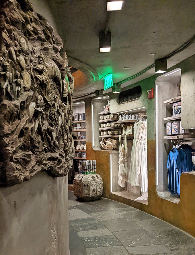 Inside, every wall tells a story through artifacts and relics, creating an archaeological playground for Star Wars enthusiasts.
