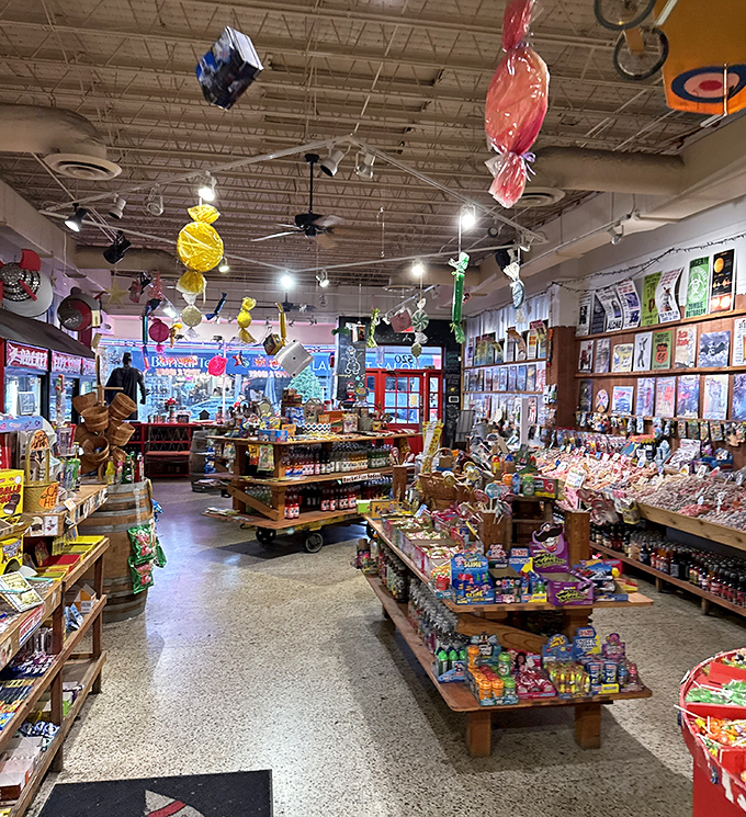 Step inside and enter candy paradise &ndash; wooden shelves laden with treats stretch as far as the eye can see, while whimsical decorations dangle from above.