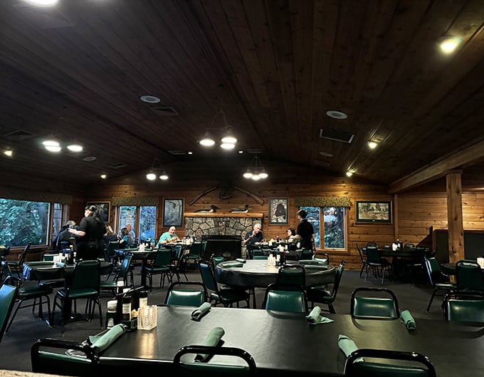 Inside, warm wood paneling and green chairs create the perfect backdrop for prime rib revelations &ndash; like dining in a luxury hunting lodge where calories don't count.