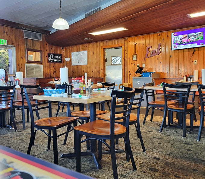 Wood-paneled walls and simple furnishings create that rare, authentic atmosphere money can't buy &ndash; decades of delicious memories baked right in.