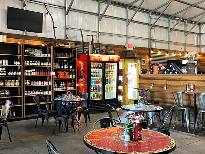 Inside, wooden shelves and metal fixtures create a cozy industrial-meets-country vibe where locals gather to enjoy Tampa's sandwich scene.