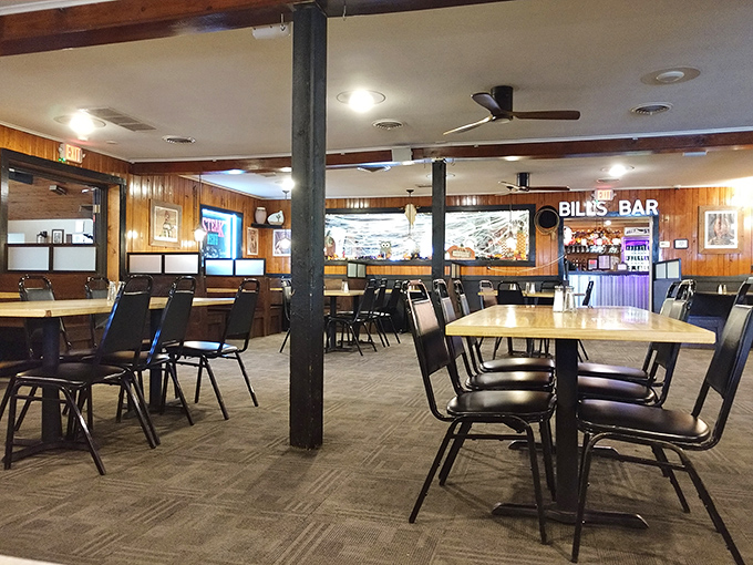 Inside Bill's, wood paneling and comfortable seating create that classic supper club vibe where memories are made over great meals.