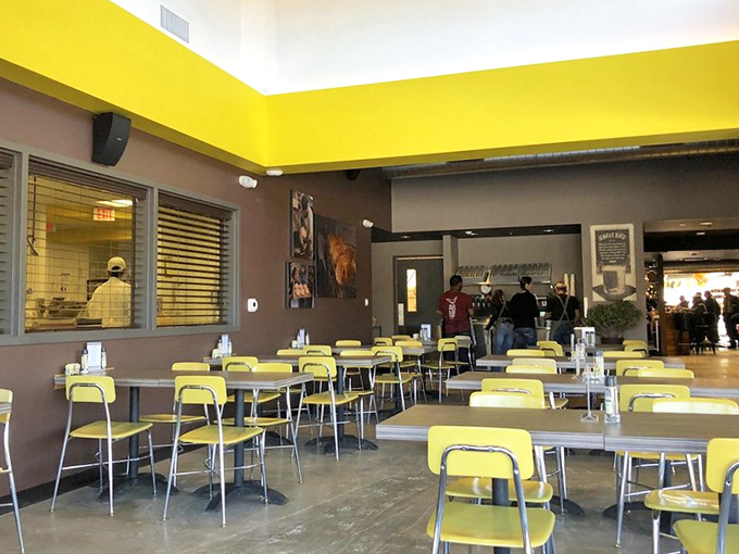 Yellow chairs pop against neutral walls in the dining area, creating the perfect backdrop for the impending sugar-induced euphoria.