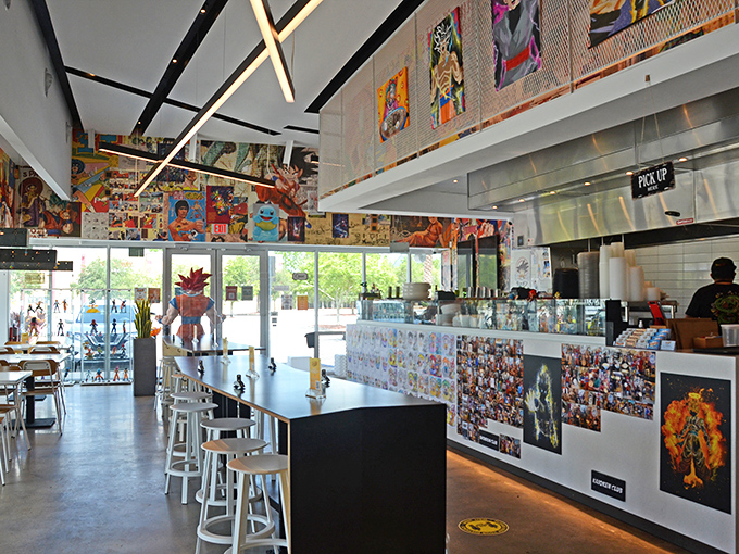 Wall-to-wall anime artwork transforms dining into an immersive experience &ndash; it's like eating inside your favorite cartoon, but with better lighting.