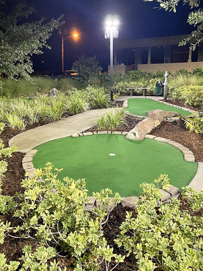 Under the stars, the illuminated putting greens create an enchanting nighttime experience that's equal parts challenging and romantic.
