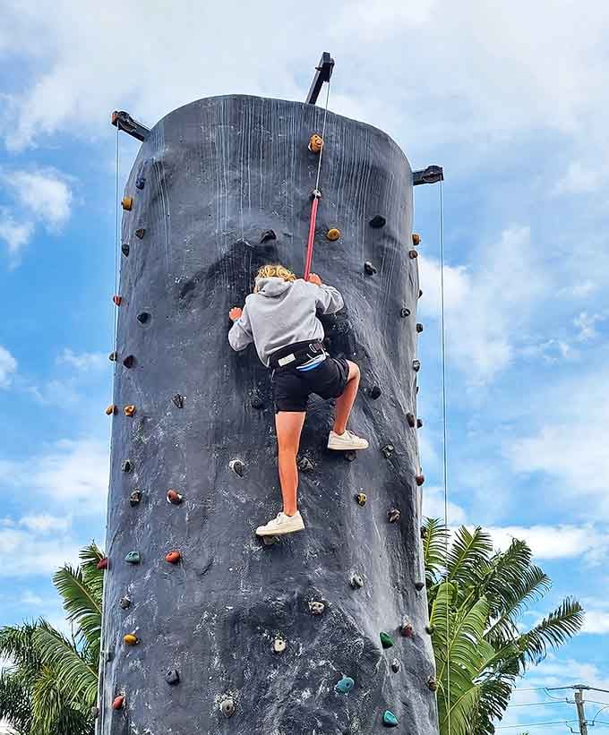 Scaling new heights on the rock climbing wall &ndash; where kids zoom up like spider monkeys while parents question their life choices halfway up.