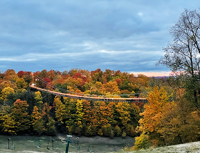 Nature's paintbrush goes wild during autumn, transforming the bridge's surroundings into a fiery canvas that makes even seasoned travelers stop in their tracks.